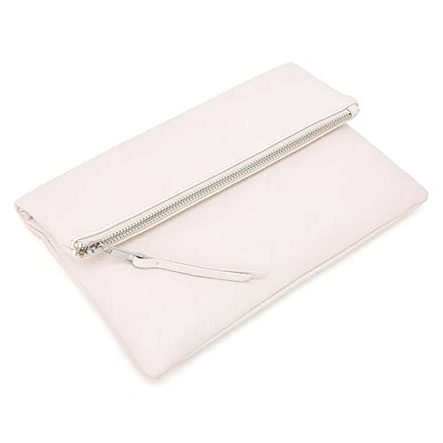 Earnda Clutch Purse for Women Foldover Elegant Evening bag Zipper Faux Leather Envelope Clutch for Party Prom Wedding Beige