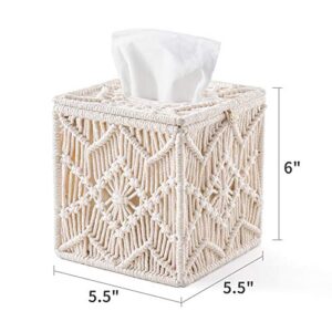 Mkono Macrame Tissue Box Cover and Boho Storage Baskets Organizer for Home Bedroom Living Room College Dorm Bed, Set of 3