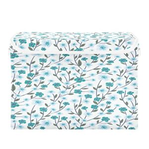 kigai storage basket blue floral storage boxes with lids and handle, large storage cube bin collapsible for shelves closet bedroom living room, 16.5×12.6×11.8 in