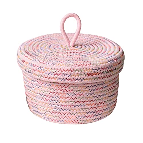 ＫＬＫＣＭＳ Storage Baskets with Lid, Woven Shelf Baskets for Storage Organizing Clothes Sock Toys Snack Bins for Bedroom Shelf Closet , Pink 18x12cm