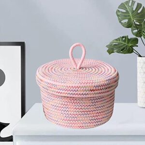 ＫＬＫＣＭＳ Storage Baskets with Lid, Woven Shelf Baskets for Storage Organizing Clothes Sock Toys Snack Bins for Bedroom Shelf Closet , Pink 18x12cm