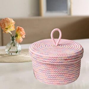 ＫＬＫＣＭＳ Storage Baskets with Lid, Woven Shelf Baskets for Storage Organizing Clothes Sock Toys Snack Bins for Bedroom Shelf Closet , Pink 18x12cm