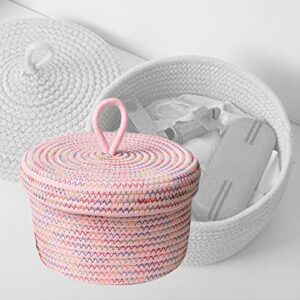 ＫＬＫＣＭＳ Storage Baskets with Lid, Woven Shelf Baskets for Storage Organizing Clothes Sock Toys Snack Bins for Bedroom Shelf Closet , Pink 18x12cm