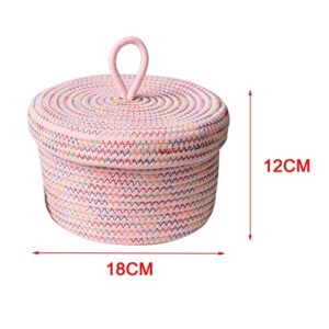 ＫＬＫＣＭＳ Storage Baskets with Lid, Woven Shelf Baskets for Storage Organizing Clothes Sock Toys Snack Bins for Bedroom Shelf Closet , Pink 18x12cm