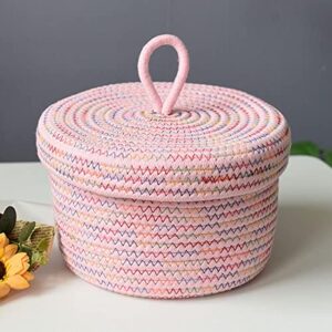 ＫＬＫＣＭＳ Storage Baskets with Lid, Woven Shelf Baskets for Storage Organizing Clothes Sock Toys Snack Bins for Bedroom Shelf Closet , Pink 18x12cm