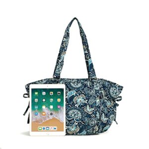 women signature cotton tote bags for women handbags with handles medium size shoulder bag quilted teacher work tote bag (peacock)