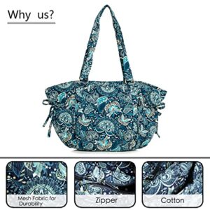 Women Signature Cotton Tote bags for women handbags with handles Medium Size Shoulder Bag Quilted Teacher Work Tote Bag (Peacock)