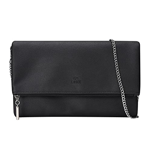 GM LIKKIE Clutch Purse for Women, Large Envelope Clutch HandBag, Crossbody Foldover PU Leather Clutches bag (Black)