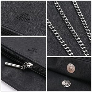 GM LIKKIE Clutch Purse for Women, Large Envelope Clutch HandBag, Crossbody Foldover PU Leather Clutches bag (Black)