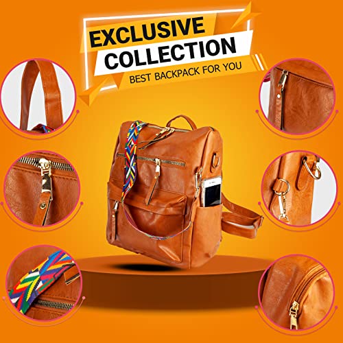 Backpack Purse for Women PU Leather Handbag Fashion Shoulder Purse Cute Lady Travel Bag with Adjustable Straps (Brown)