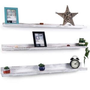 crchom picture ledge shelf 36″ wood photo shelves for wall mounted long floating shelves with lip set of 3 display ledge book shelf for for home decor,rustic white