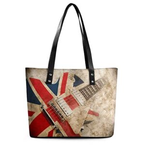 womens handbag british flag guitar leather tote bag top handle satchel bags for lady