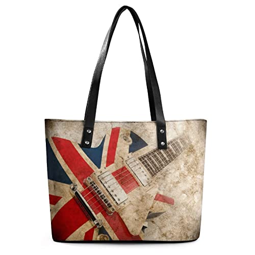 Womens Handbag British Flag Guitar Leather Tote Bag Top Handle Satchel Bags For Lady