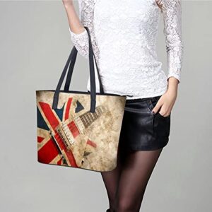 Womens Handbag British Flag Guitar Leather Tote Bag Top Handle Satchel Bags For Lady