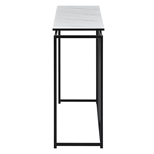 63" Modern Console Table, Rectangular Sofa Side Table with Faux Marble Tabletop Narrow Long Entryway Table with Black Metal Frame for Living Room, Couch, Hallway, Foyer, Kitchen Counter, White+Black