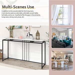 63" Modern Console Table, Rectangular Sofa Side Table with Faux Marble Tabletop Narrow Long Entryway Table with Black Metal Frame for Living Room, Couch, Hallway, Foyer, Kitchen Counter, White+Black