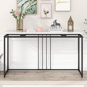 63" Modern Console Table, Rectangular Sofa Side Table with Faux Marble Tabletop Narrow Long Entryway Table with Black Metal Frame for Living Room, Couch, Hallway, Foyer, Kitchen Counter, White+Black