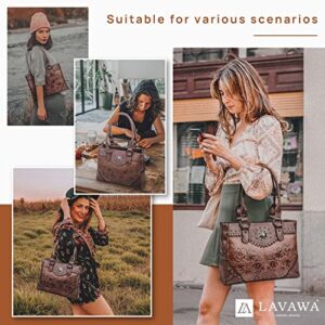 LAVAWA Tote Bag for Women Large Concealed Carry Purse Ladies Top Handle Shoulder Handbags Vintage Embossed Concho Studs (Coffee)…