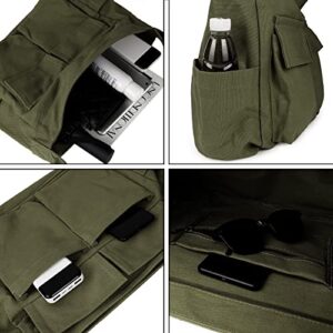 Canvas Tote Bag Hobo Crossbody Handbag Big Capacity Messenger Bag with Multiple Pockets Casual Shoulder Bag for Women Men (A-Army Green)