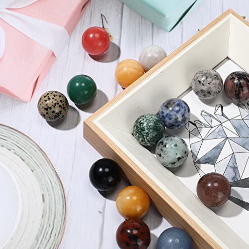 Nuenen 15 Pcs Gemstone Sphere Balls Crystals Bulk 1 Inch Polished Crystal Sphere Bulk Multi-Style Witch Ball Stones Gemstones Sphere Pocket Palm Crystals for Wicthcraft Meditation Reiki Balancing