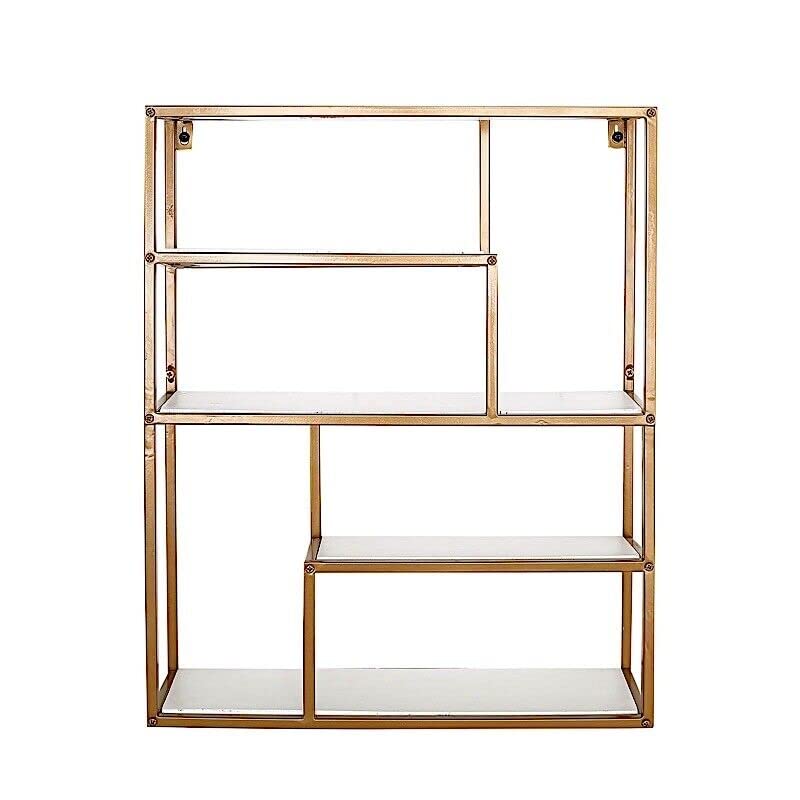 WHITE GOLD 22" Rectangular 4 Tier Metal Wood Geometric HANGING SHELF Party Home CNFVR123