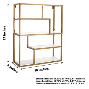 WHITE GOLD 22" Rectangular 4 Tier Metal Wood Geometric HANGING SHELF Party Home CNFVR123