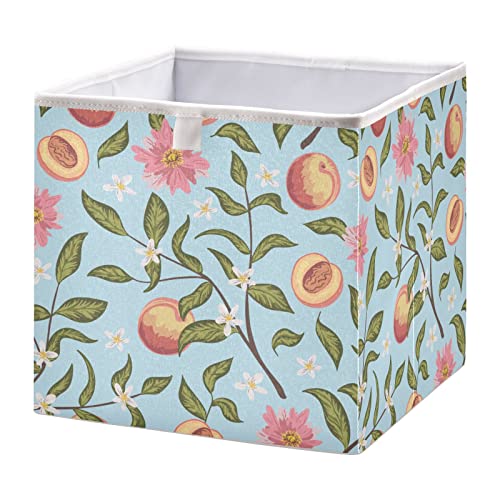 Kigai Lemon Peach Cube Storage Bins - 11x11x11 In Large Foldable Storage Basket Fabric Storage Baskes Organizer for Toys, Books, Shelves, Closet, Home Decor