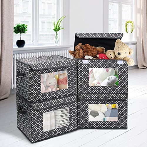 Large Collapsible Storage Bins with Lids, 17" x 12" x 12" Fabric Storage Cube Boxes Organizer Baskets with Reinforce Handles for Clothes, Toys, Books, Closet, Shelves, Kids Room, Office (4 Pack,Gray)