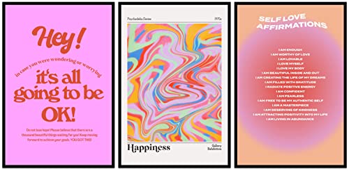 Affirmations Preppy Room Decor Aesthetic - 12x16 Inches Unframed Set of 3 Posters for Room Aesthetic - Inspirational Wall Art Room Decor for Teen Girls - Affirmation Wall Decor Living Room - Abstract Wall Art Bedroom - Apartment Decor - Pink Room Decor -