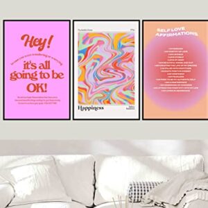 Affirmations Preppy Room Decor Aesthetic - 12x16 Inches Unframed Set of 3 Posters for Room Aesthetic - Inspirational Wall Art Room Decor for Teen Girls - Affirmation Wall Decor Living Room - Abstract Wall Art Bedroom - Apartment Decor - Pink Room Decor -