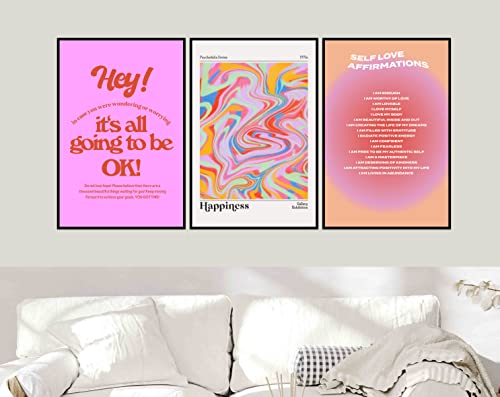 Affirmations Preppy Room Decor Aesthetic - 12x16 Inches Unframed Set of 3 Posters for Room Aesthetic - Inspirational Wall Art Room Decor for Teen Girls - Affirmation Wall Decor Living Room - Abstract Wall Art Bedroom - Apartment Decor - Pink Room Decor -