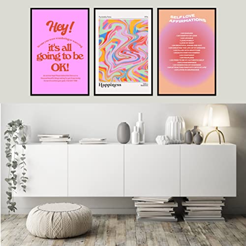 Affirmations Preppy Room Decor Aesthetic - 12x16 Inches Unframed Set of 3 Posters for Room Aesthetic - Inspirational Wall Art Room Decor for Teen Girls - Affirmation Wall Decor Living Room - Abstract Wall Art Bedroom - Apartment Decor - Pink Room Decor -