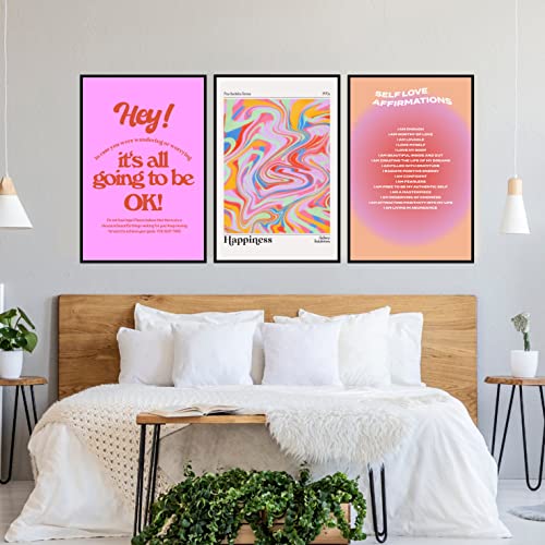 Affirmations Preppy Room Decor Aesthetic - 12x16 Inches Unframed Set of 3 Posters for Room Aesthetic - Inspirational Wall Art Room Decor for Teen Girls - Affirmation Wall Decor Living Room - Abstract Wall Art Bedroom - Apartment Decor - Pink Room Decor -