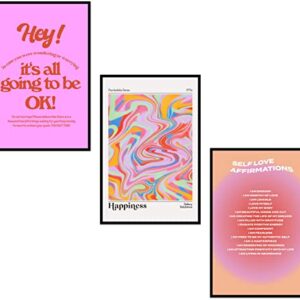 Affirmations Preppy Room Decor Aesthetic - 12x16 Inches Unframed Set of 3 Posters for Room Aesthetic - Inspirational Wall Art Room Decor for Teen Girls - Affirmation Wall Decor Living Room - Abstract Wall Art Bedroom - Apartment Decor - Pink Room Decor -