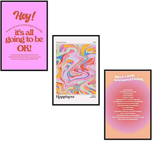 Affirmations Preppy Room Decor Aesthetic - 12x16 Inches Unframed Set of 3 Posters for Room Aesthetic - Inspirational Wall Art Room Decor for Teen Girls - Affirmation Wall Decor Living Room - Abstract Wall Art Bedroom - Apartment Decor - Pink Room Decor -