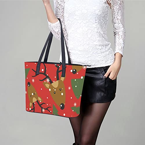 Womens Handbag Christman Deer Tree Snowflake Leather Tote Bag Top Handle Satchel Bags For Lady