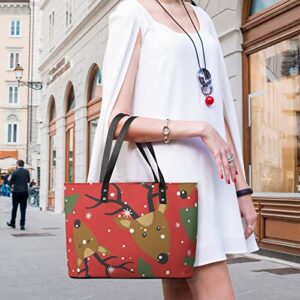 Womens Handbag Christman Deer Tree Snowflake Leather Tote Bag Top Handle Satchel Bags For Lady