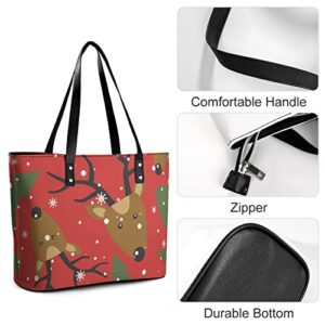 Womens Handbag Christman Deer Tree Snowflake Leather Tote Bag Top Handle Satchel Bags For Lady