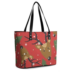 Womens Handbag Christman Deer Tree Snowflake Leather Tote Bag Top Handle Satchel Bags For Lady