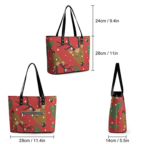 Womens Handbag Christman Deer Tree Snowflake Leather Tote Bag Top Handle Satchel Bags For Lady