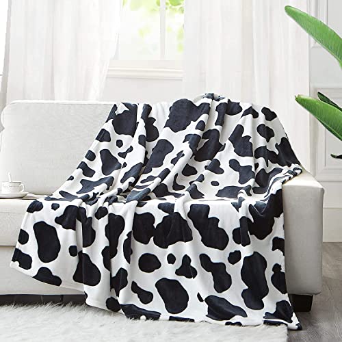 Cow Print Blanket Super Soft Blanket Plush Blanket for All-Season, Throws for Daughter Adults Students Teen, Black, 50"x60"