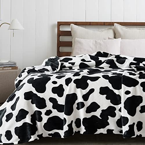 Cow Print Blanket Super Soft Blanket Plush Blanket for All-Season, Throws for Daughter Adults Students Teen, Black, 50"x60"