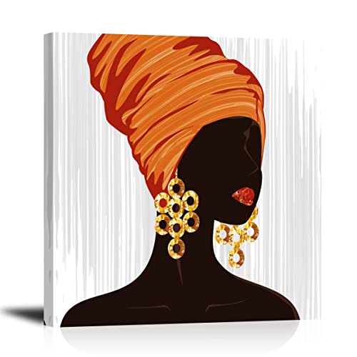 African American Wall Art for Living Room Black Girl Women Canvas Wall Art Abstract Modern Indian Women Wall Decor Pop Beautiful Gold Earrings Print Painting Poster for Bathroom Bedroom Bar Office 12x12 Inch