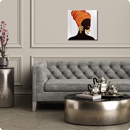 African American Wall Art for Living Room Black Girl Women Canvas Wall Art Abstract Modern Indian Women Wall Decor Pop Beautiful Gold Earrings Print Painting Poster for Bathroom Bedroom Bar Office 12x12 Inch