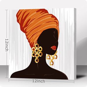 African American Wall Art for Living Room Black Girl Women Canvas Wall Art Abstract Modern Indian Women Wall Decor Pop Beautiful Gold Earrings Print Painting Poster for Bathroom Bedroom Bar Office 12x12 Inch