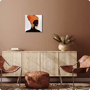 African American Wall Art for Living Room Black Girl Women Canvas Wall Art Abstract Modern Indian Women Wall Decor Pop Beautiful Gold Earrings Print Painting Poster for Bathroom Bedroom Bar Office 12x12 Inch