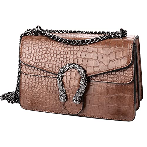 Crossbody Shoulder Bag for Women Luxurious Snake Print Leather Chain Tote Evening Square Handbag Satchel Purse Khaki