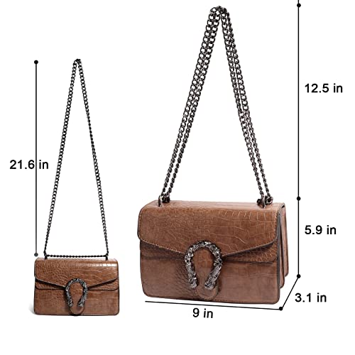 Crossbody Shoulder Bag for Women Luxurious Snake Print Leather Chain Tote Evening Square Handbag Satchel Purse Khaki