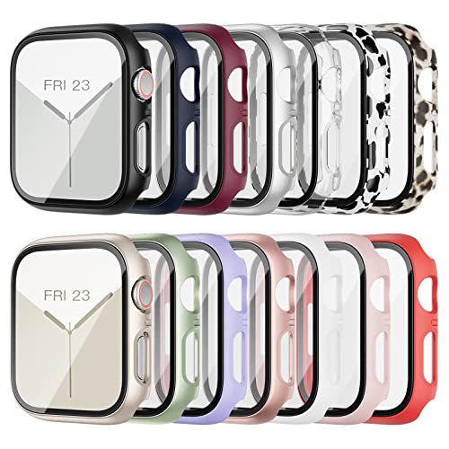 14 Pack Apple Watch Case with Tempered Glass Screen Protector for Apple Watch SE 44mm Series 6/5/4,Anotch Full Coverage Hard PC Protective Cover HD Ultra-Thin Guard Bumper for iWatch 44mm Accessories