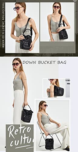 Bucket Bag Puffer Tote Bag Fashion Quilted Crossbody Bag for Women Puffy Purse Messenger Handbags Down Padded Shoulder Bag (white)